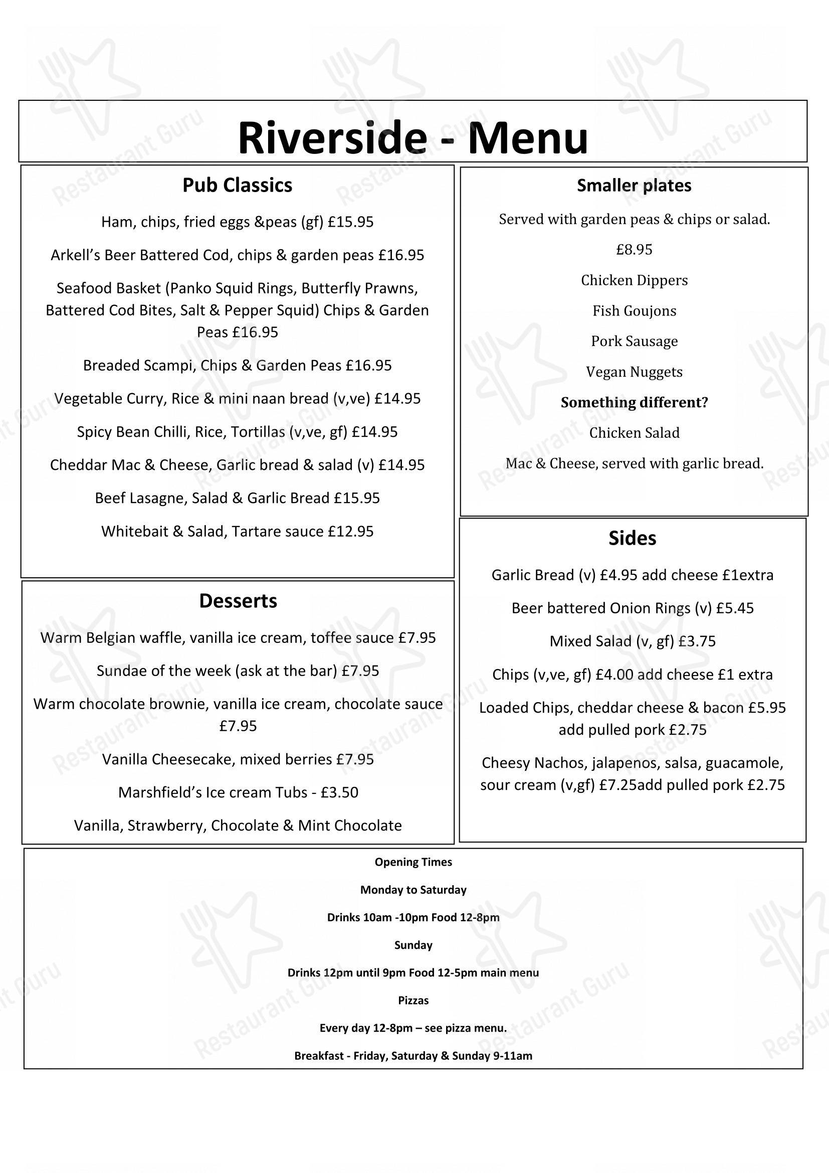 Menu at The Riverside pub & bar, Lechlade