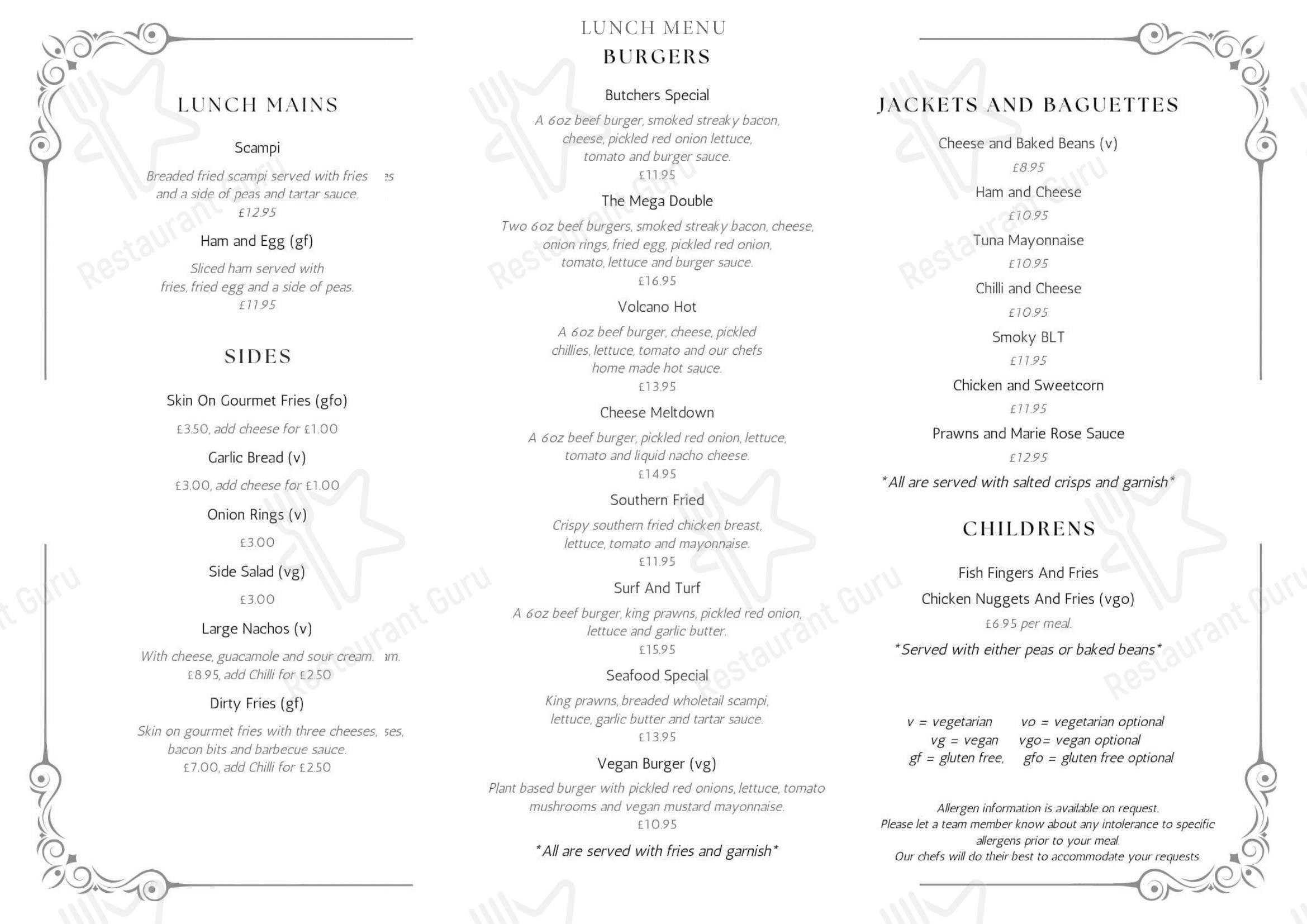 Menu at The Rock Inn pub & bar, Roche