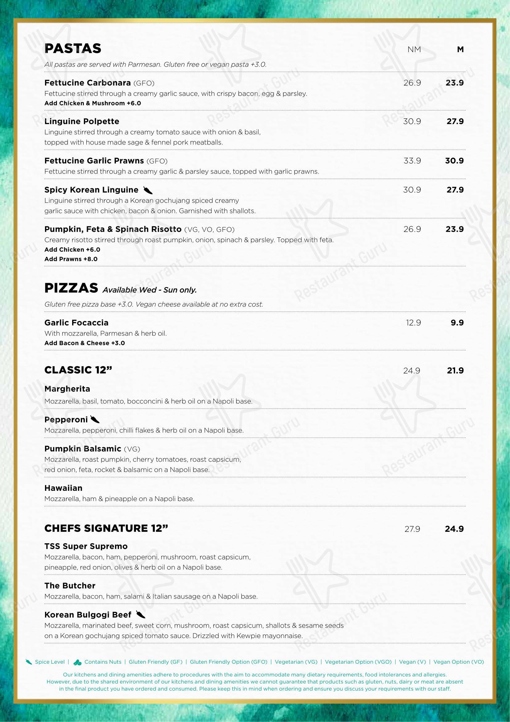Menu at The Sands Social restaurant, Sandgate