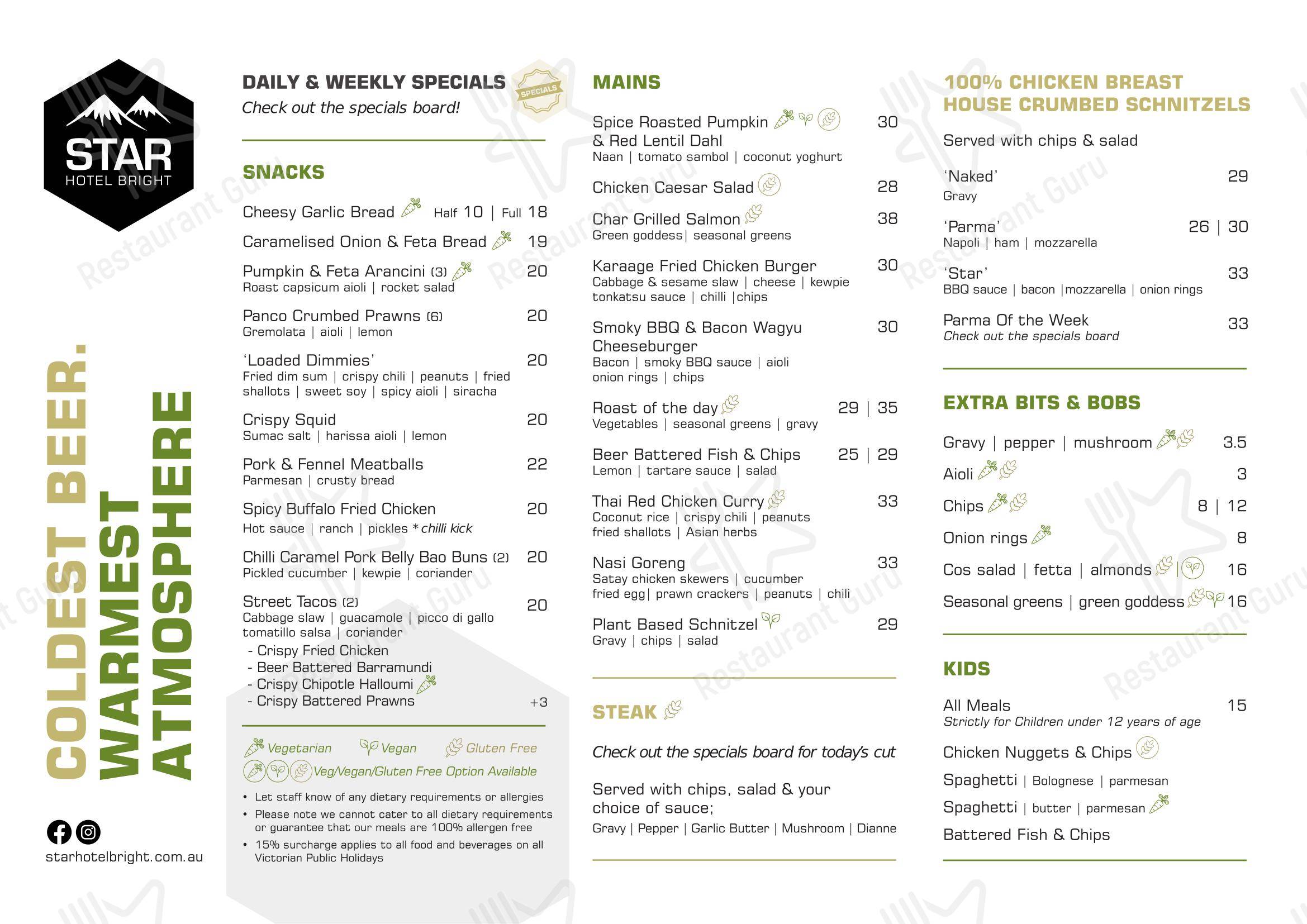 Menu at The Star Hotel Bright pub & bar, Bright