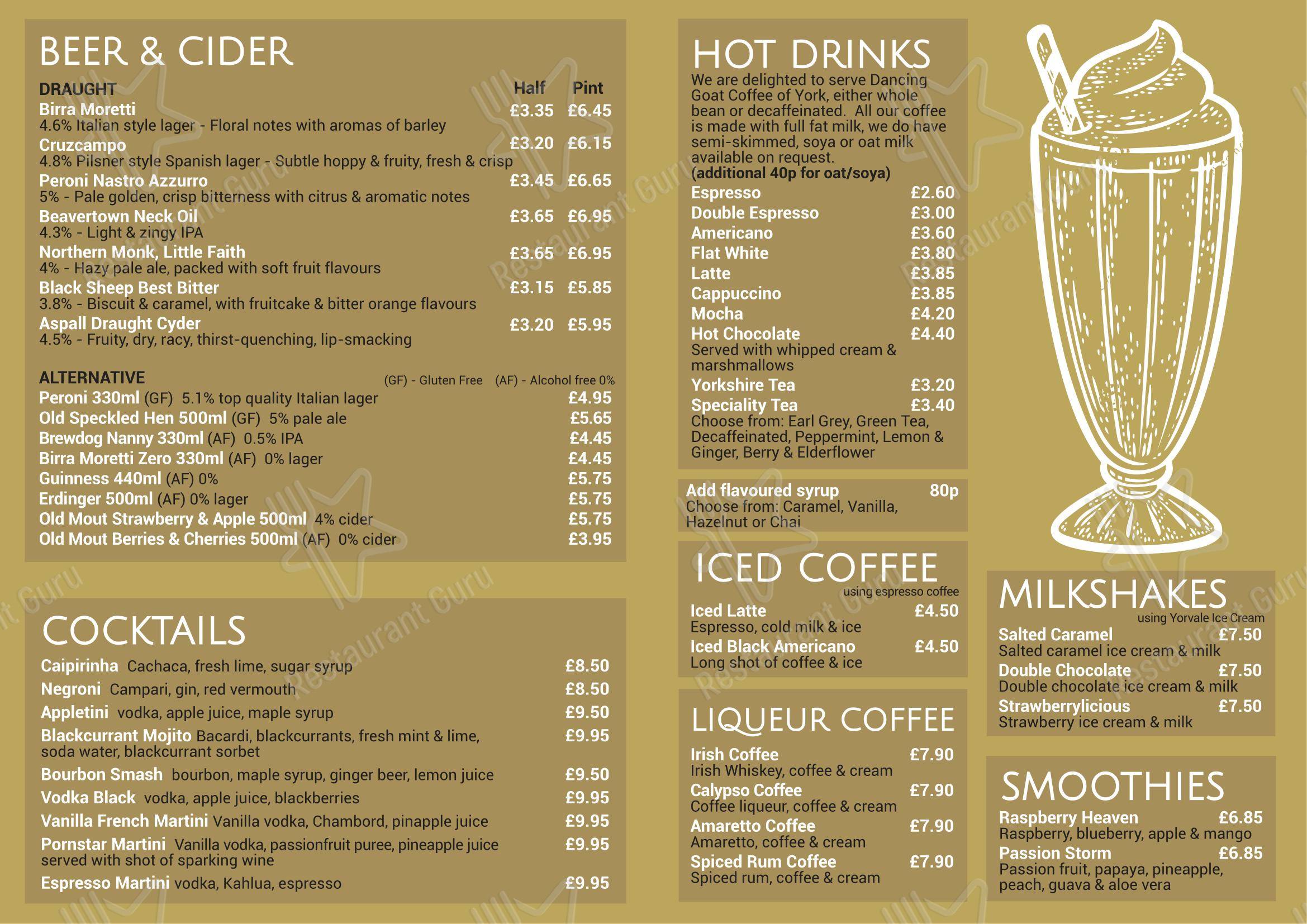 Menu at The Waterfront Cafe, York