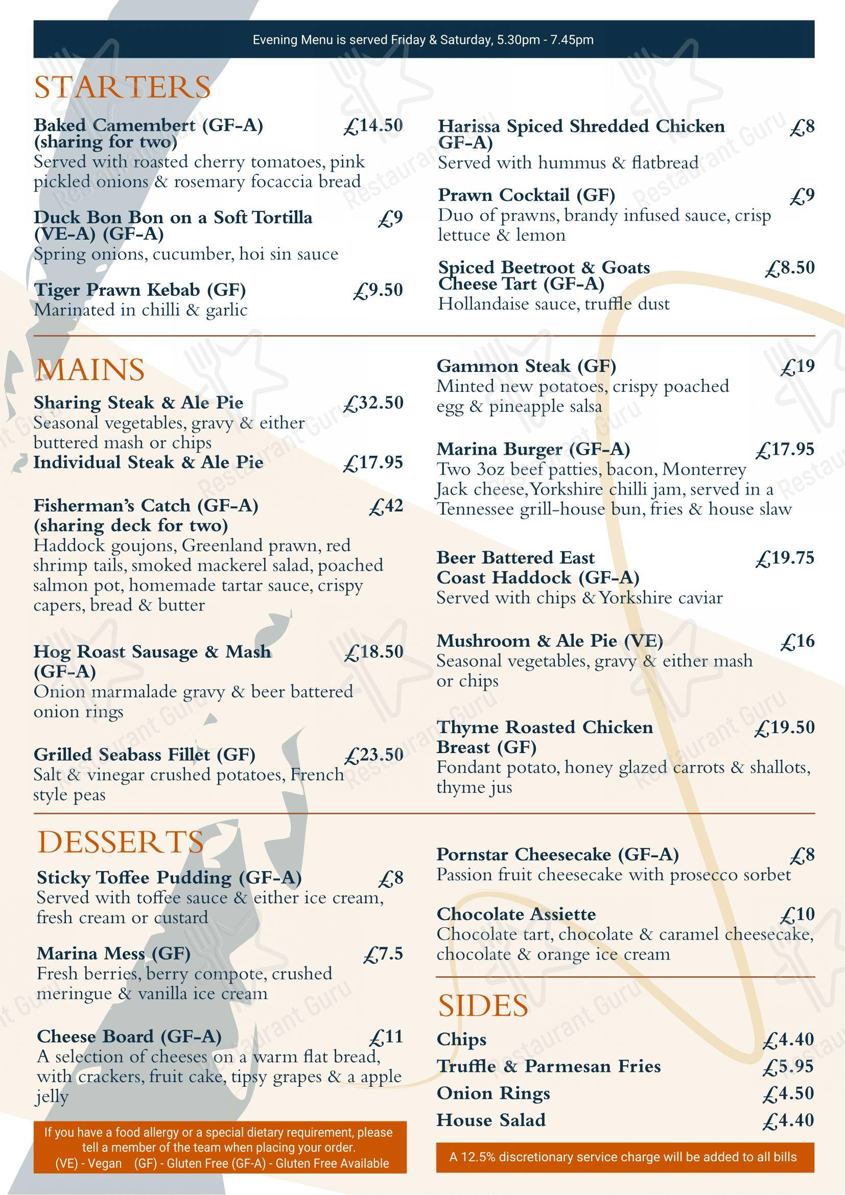 Menu at The Waterfront Cafe, York
