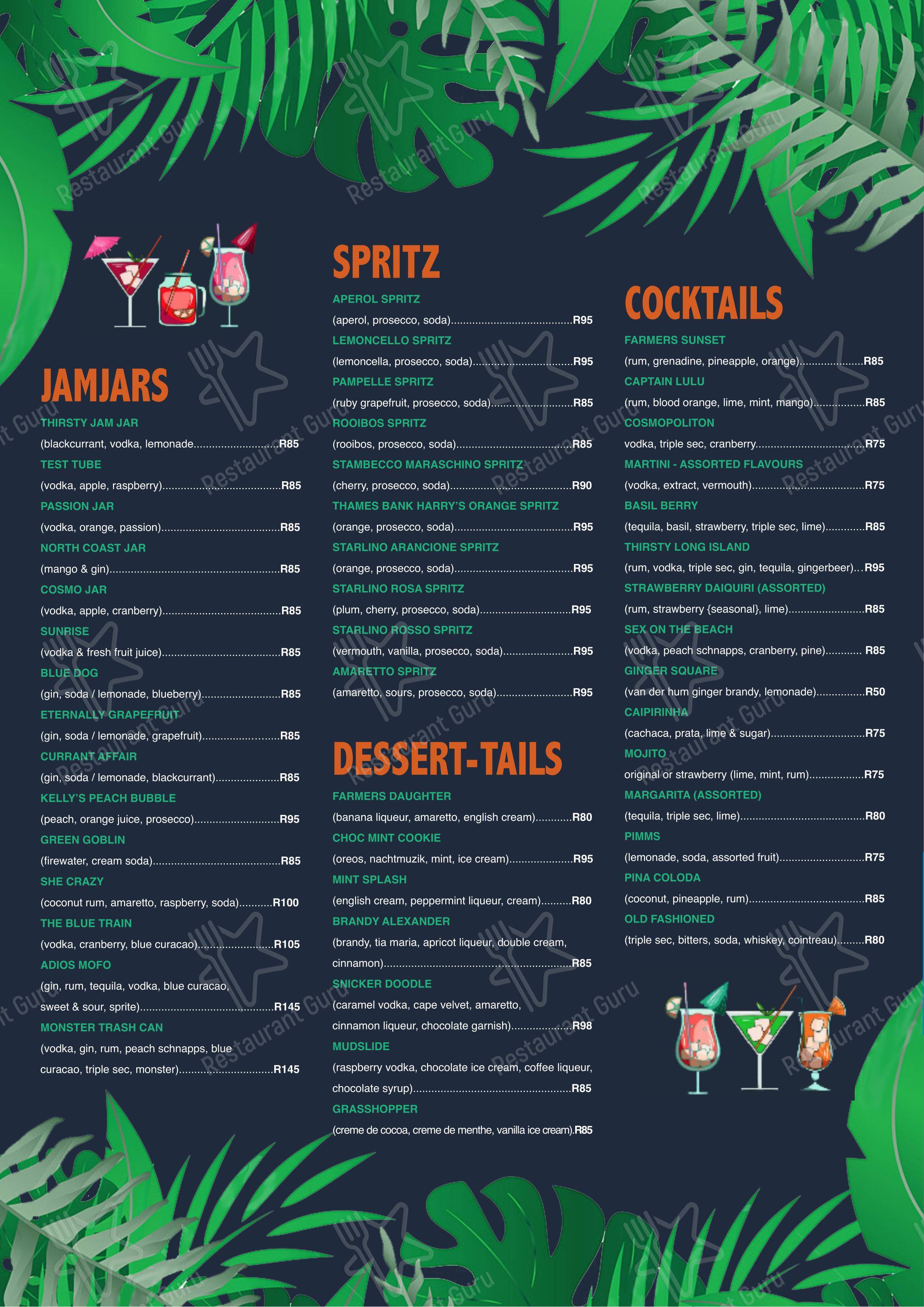 Menu at Thirsty Scarecrow restaurant, Stellenbosch