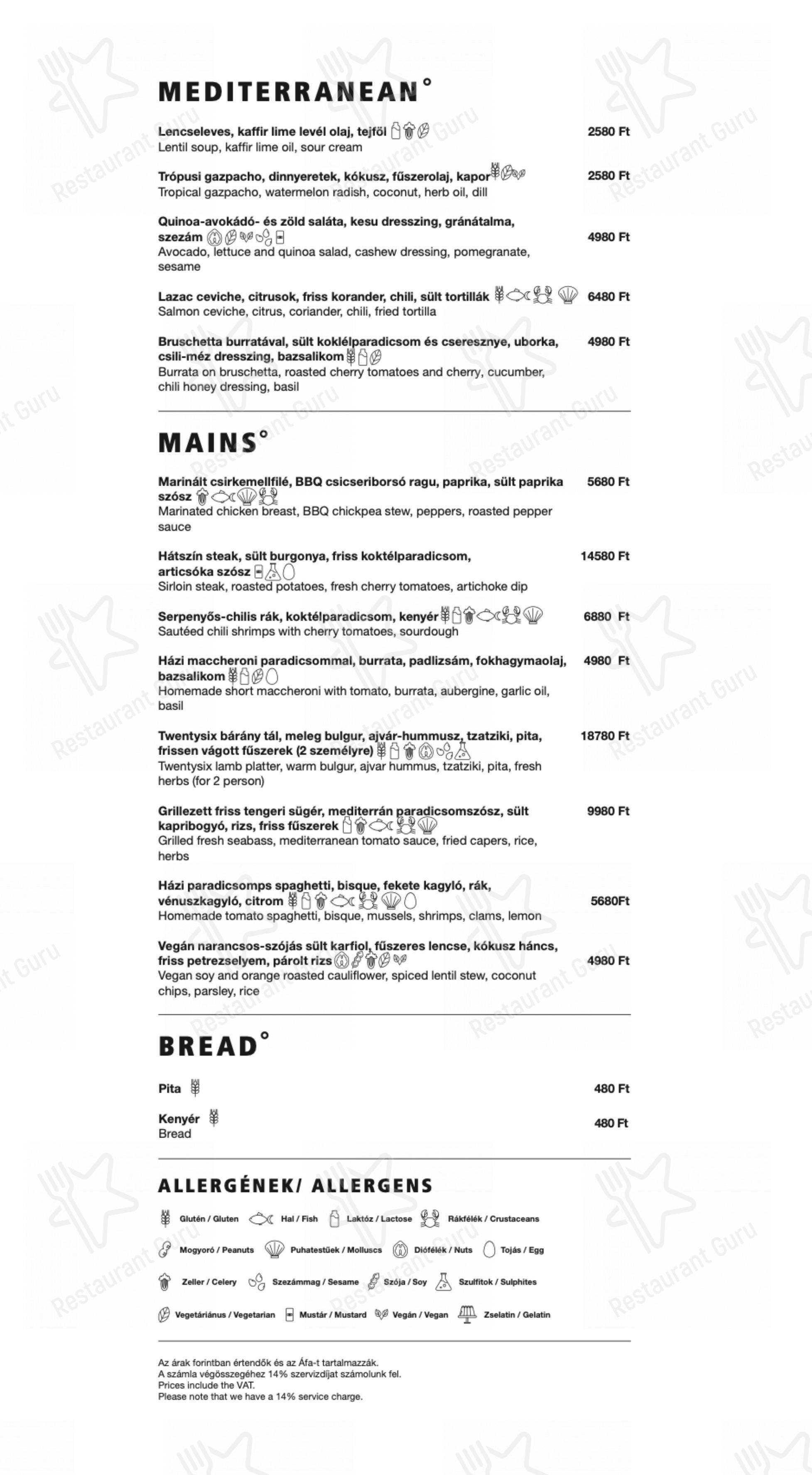 Menu at Twentysix Budapest Restaurant, Budapest