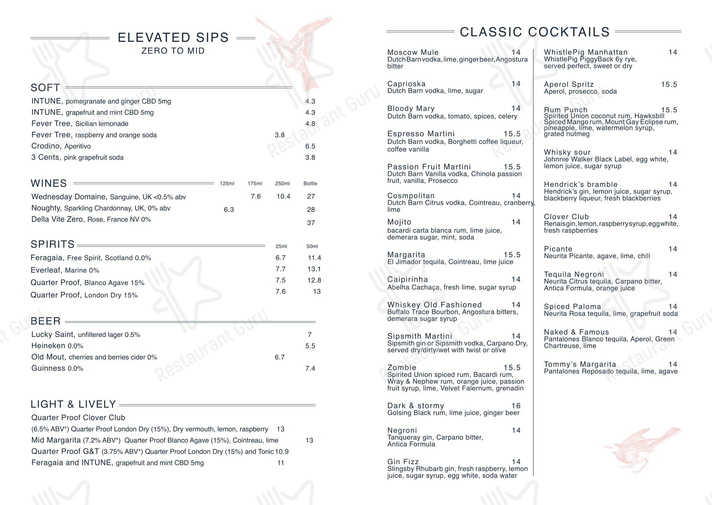 Menu at Wagtail pub & bar, London