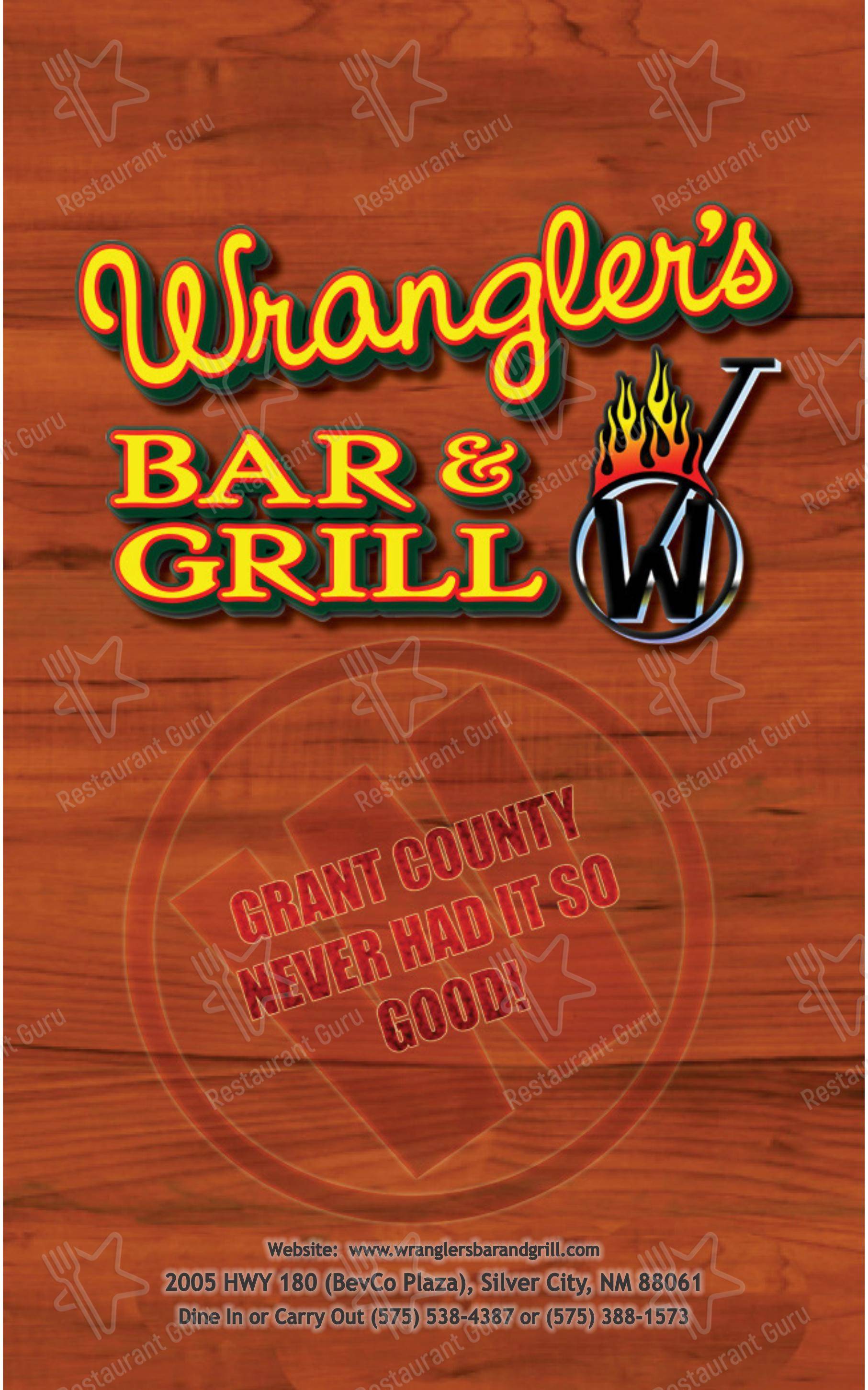 Menu at Wrangler's Bar & Grill, Silver City
