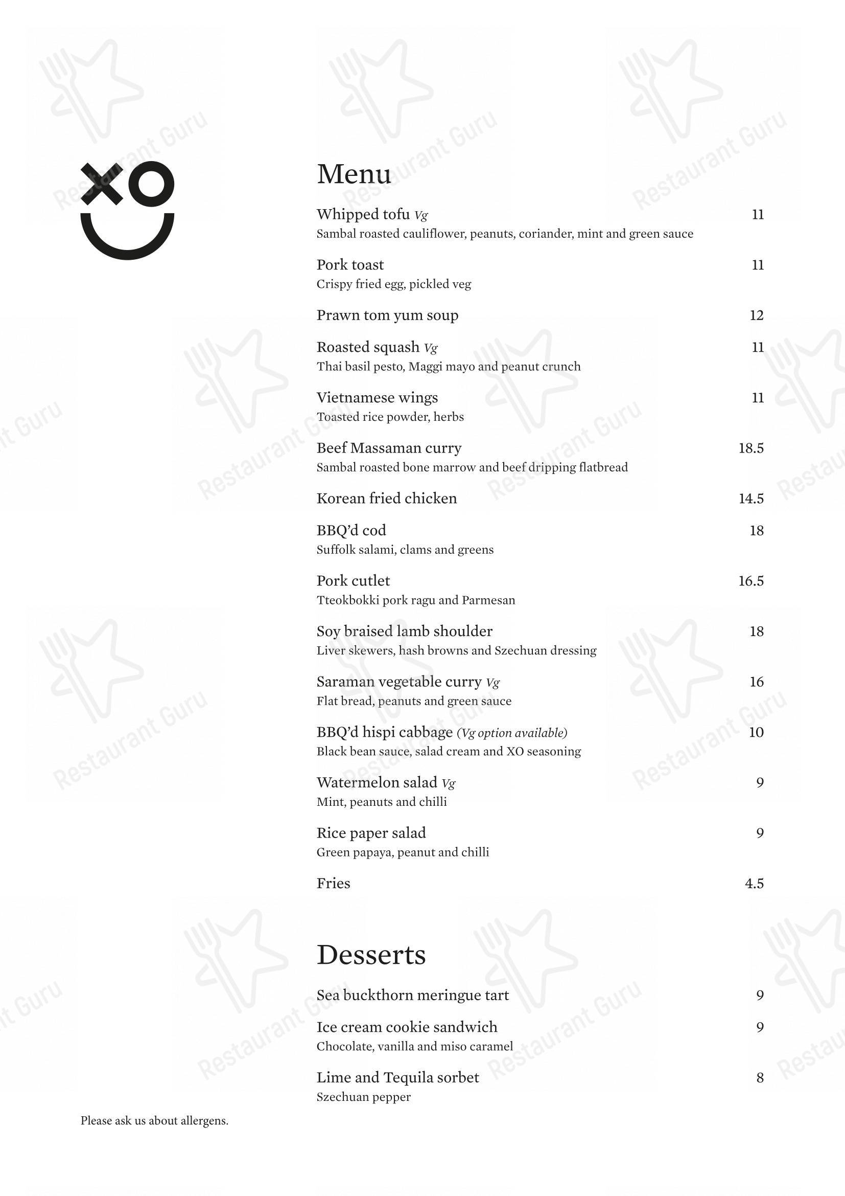 Menu at XO Kitchen restaurant, Norwich