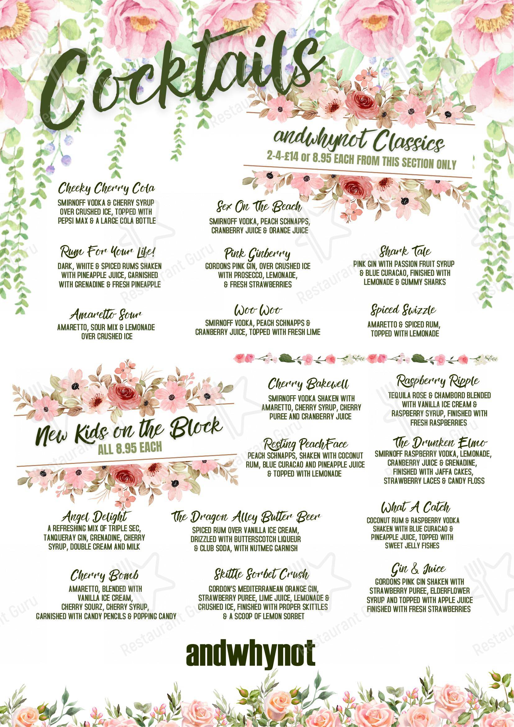 Menu at andwhynot pub & bar, Mansfield