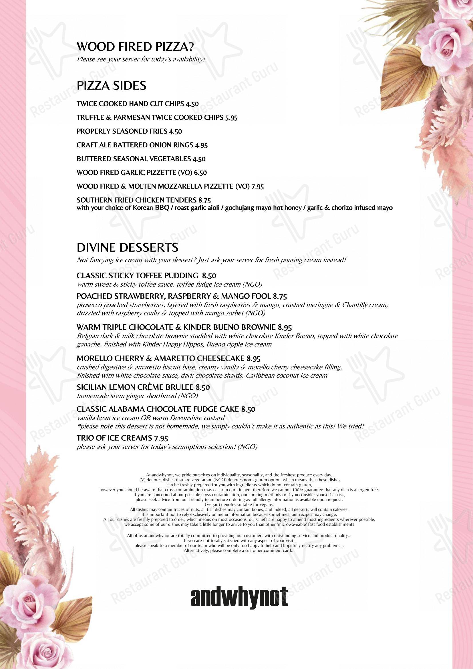 Menu at andwhynot pub & bar, Mansfield