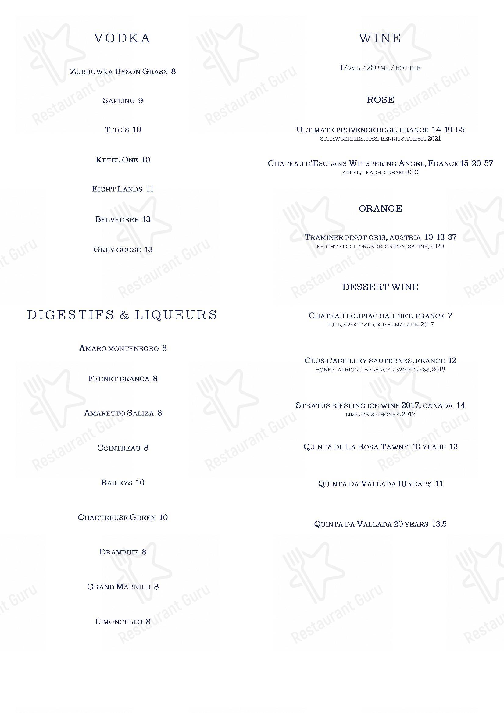 Menu at The Alice restaurant, Oxford