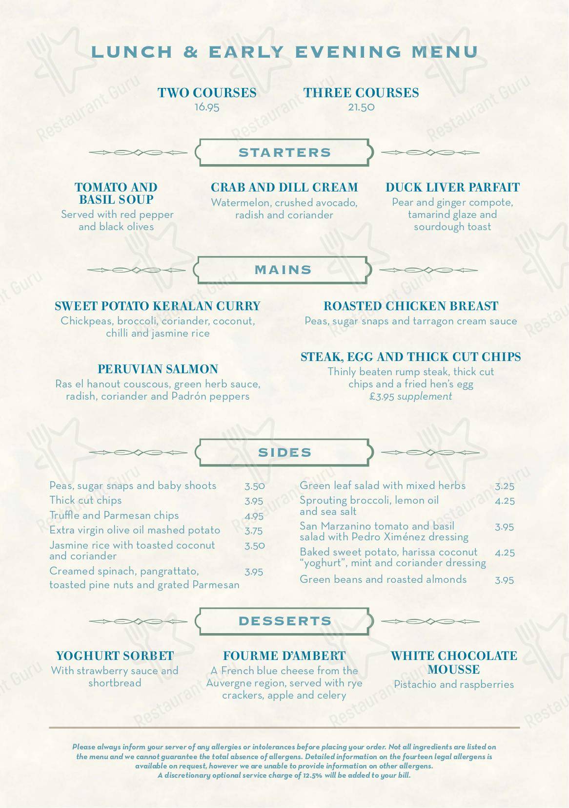 Menu at The Ivy Cobham Garden restaurant, Cobham