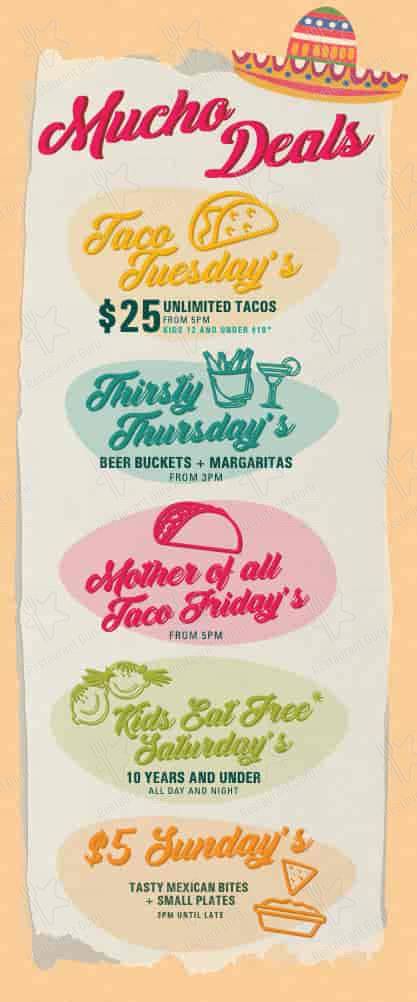 Menu at Mucho Mexicano restaurant, Brisbane City, 274 Hawthorne Rd