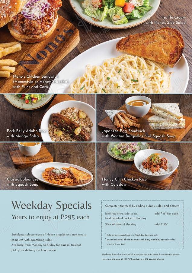 Menu at Nono’s restaurant, Taguig