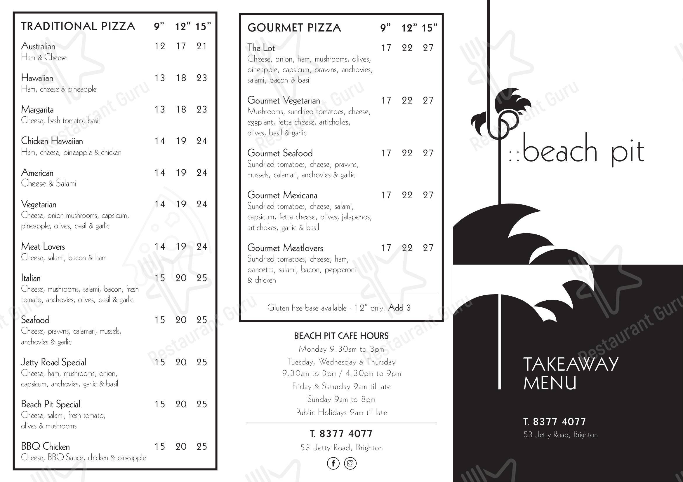 Menu at Cafe Beach Pit, Brighton