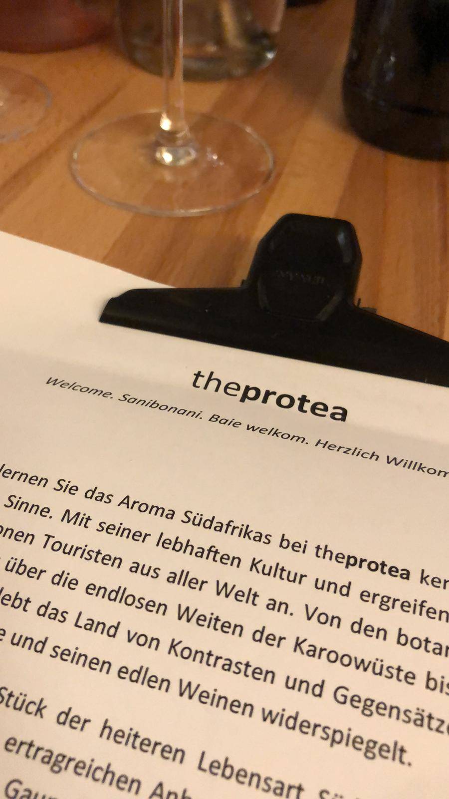 Speisekarte von the protea restaurant, Bonn