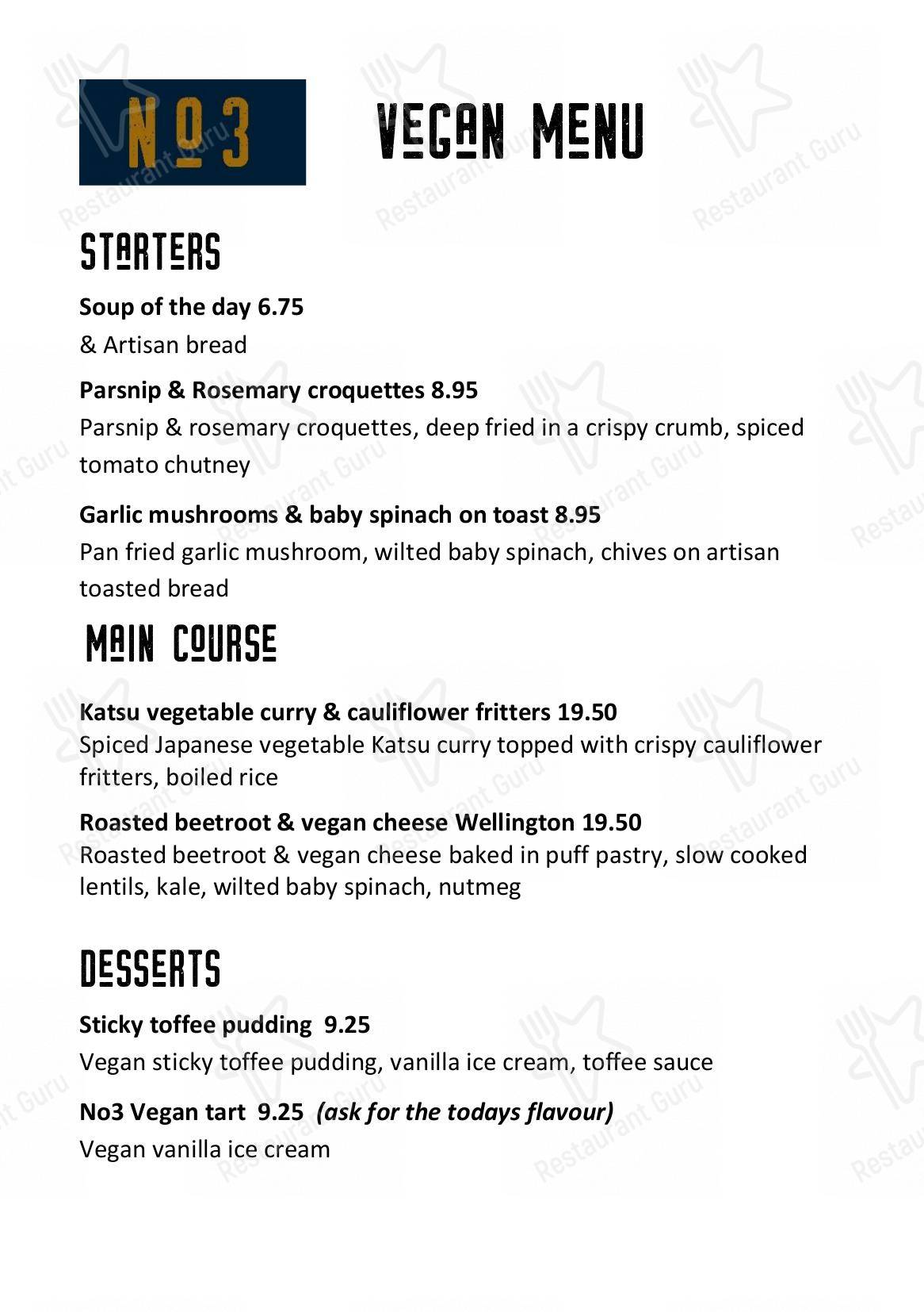 Menu at No3 Restaurant, Ross-on-Wye