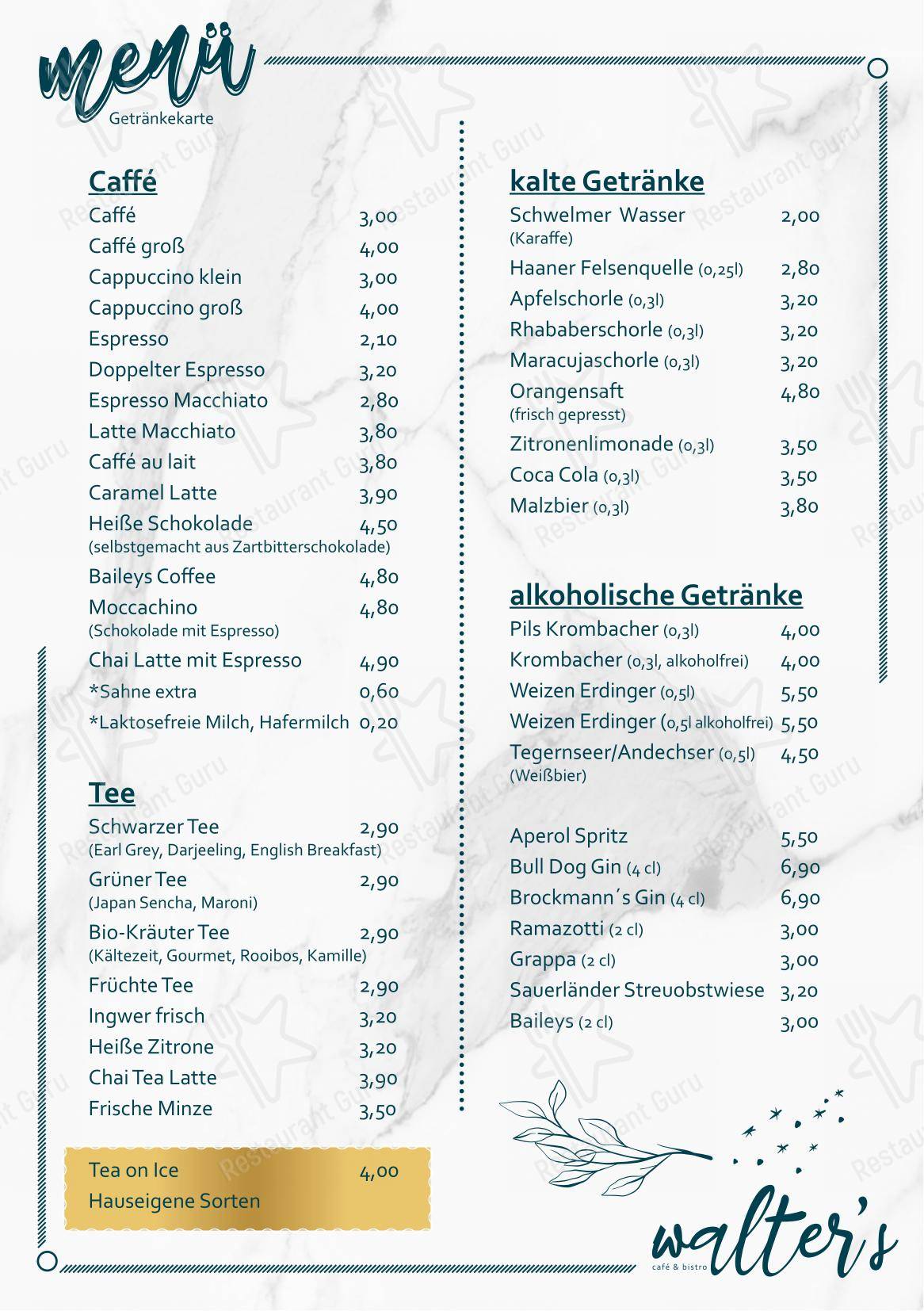 Speisekarte von walter‘s cafe & bistro, Schwelm