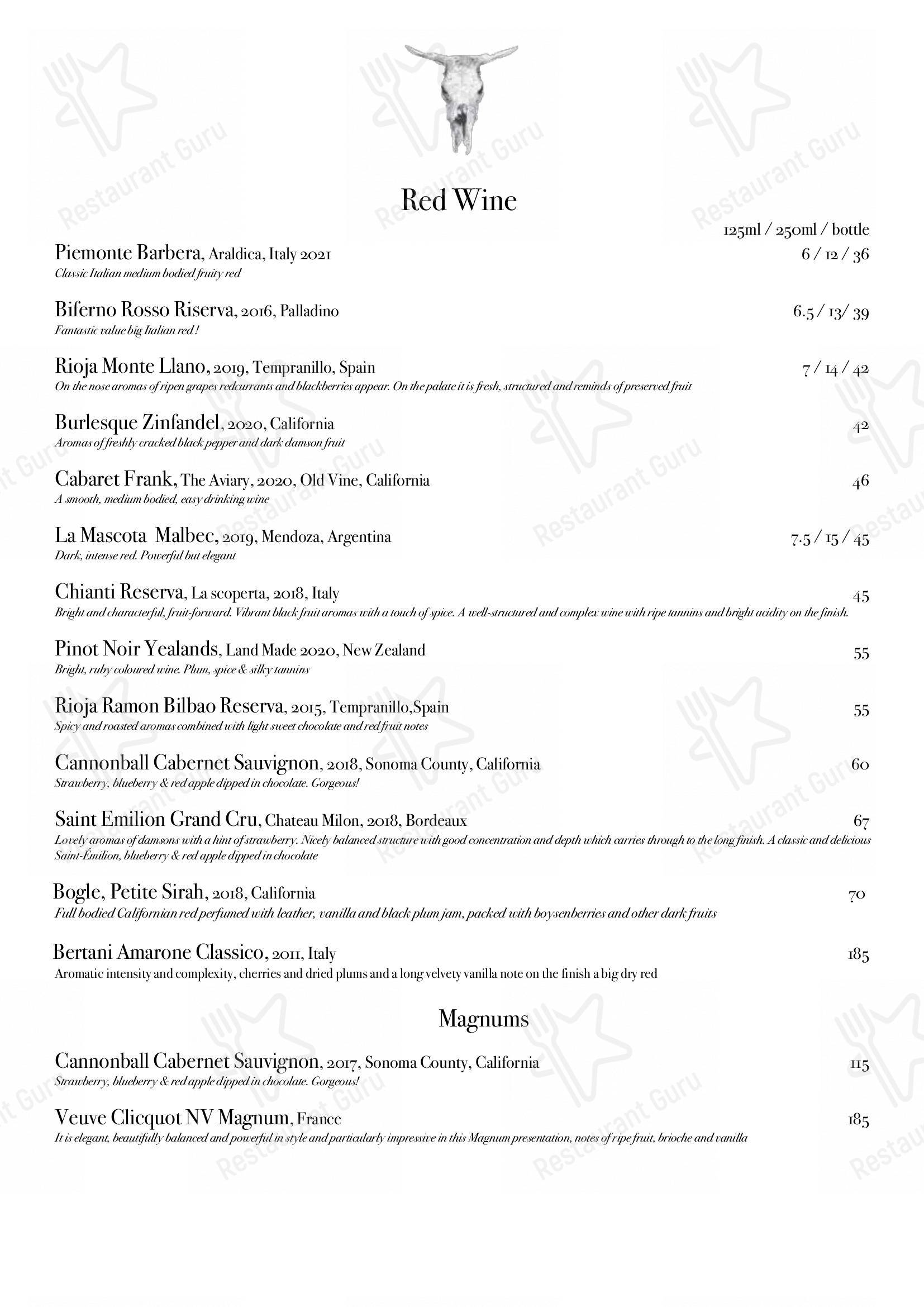 Menu at The Ox Cheltenham restaurant, Cheltenham